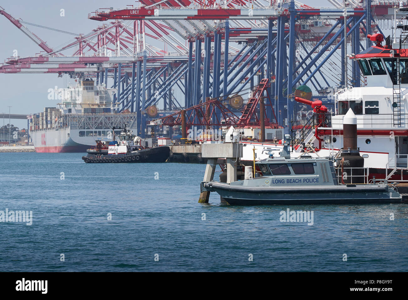 Long Beach Police Launch Moored In The Long Beach Container Terminal ...