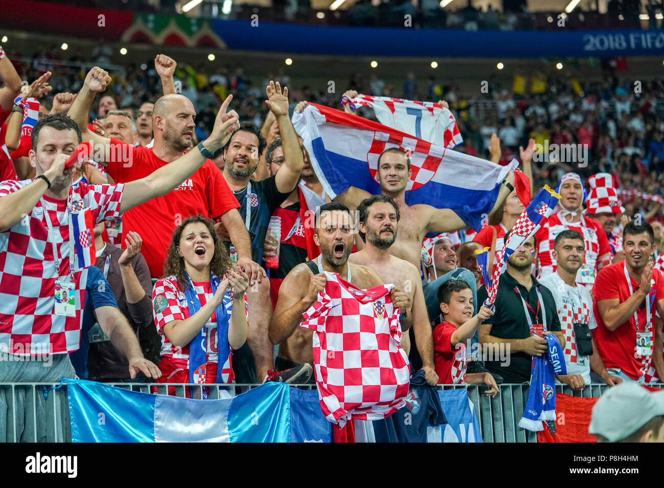 July 10, 2018: Croatian fans at Luzhniki Stadium during the Semi final ...