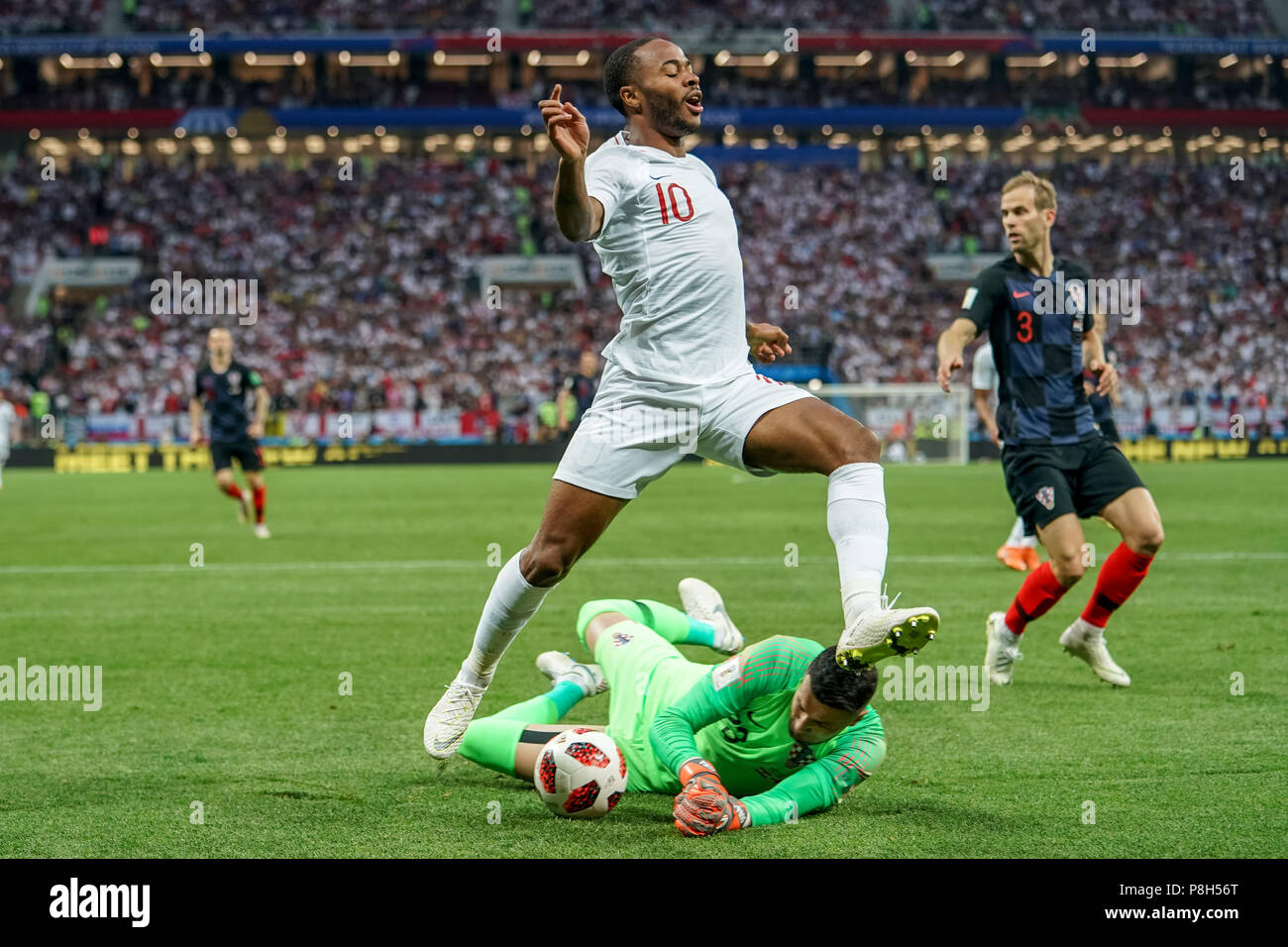July 10, 2018: Danijel Subasic of Croatia taking the ball just in front ...