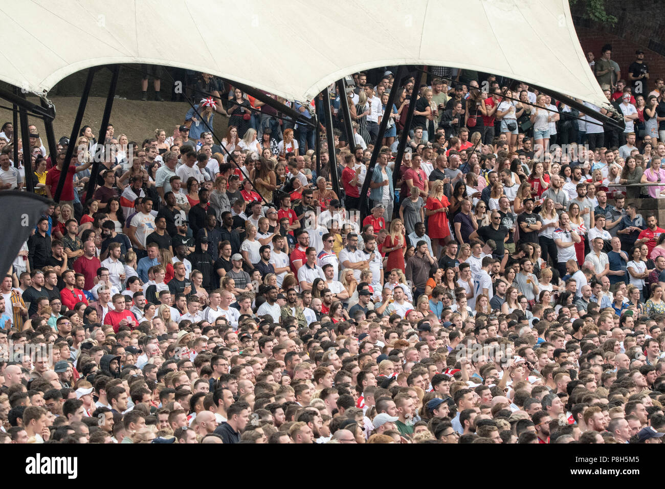 Castlefield Bowl, Manchester, UK. 11th July 2018. Football fans in ...