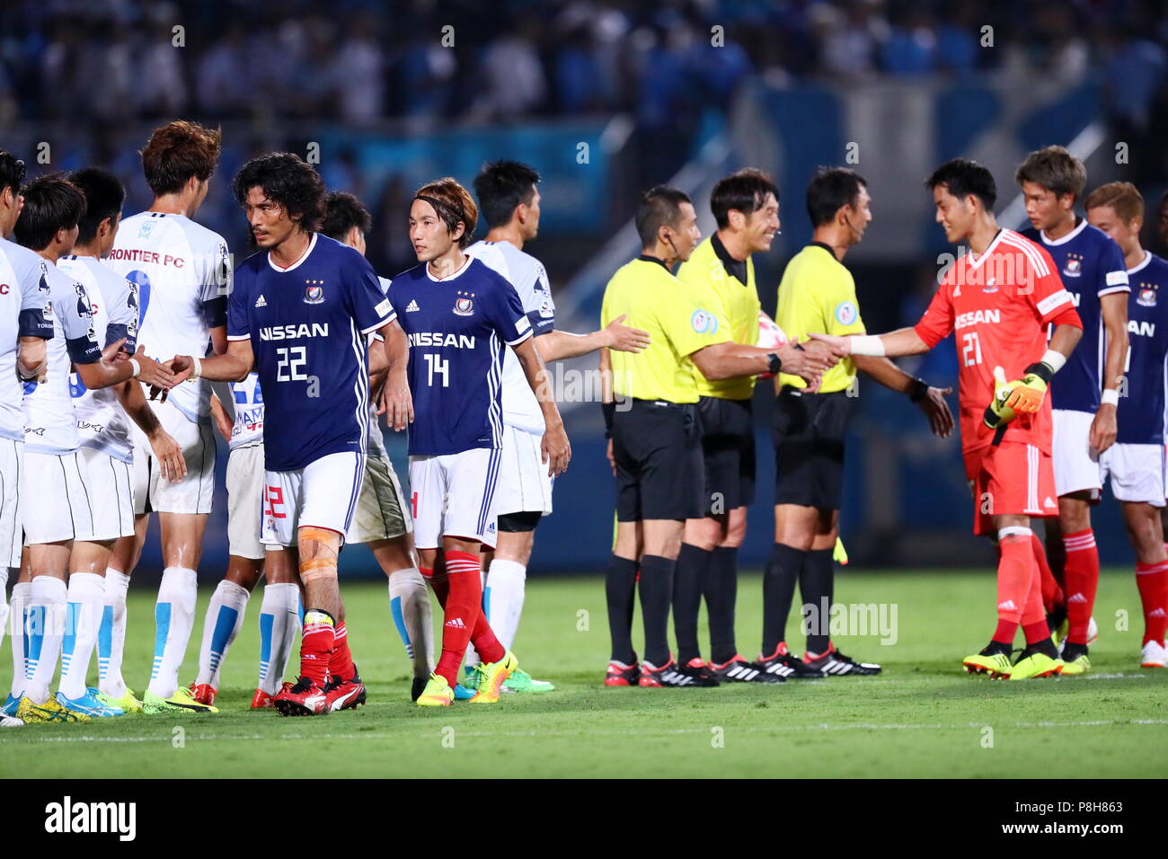 Kanagawa, Japan. 11th July, 2018. Two team groups Football/Soccer ...