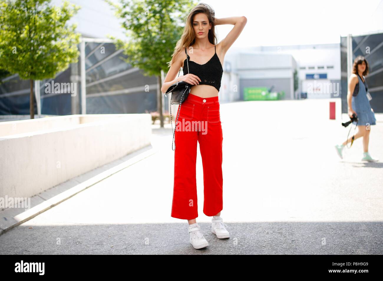 Madrid, Spain. 10th July, 2018. Nora Vara posing on the street during ...