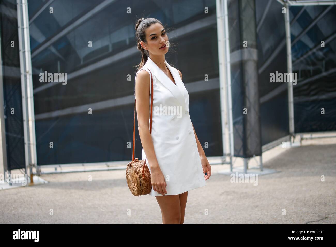 Madrid, Spain. 10th July, 2018. Estela Grande posing on the street ...