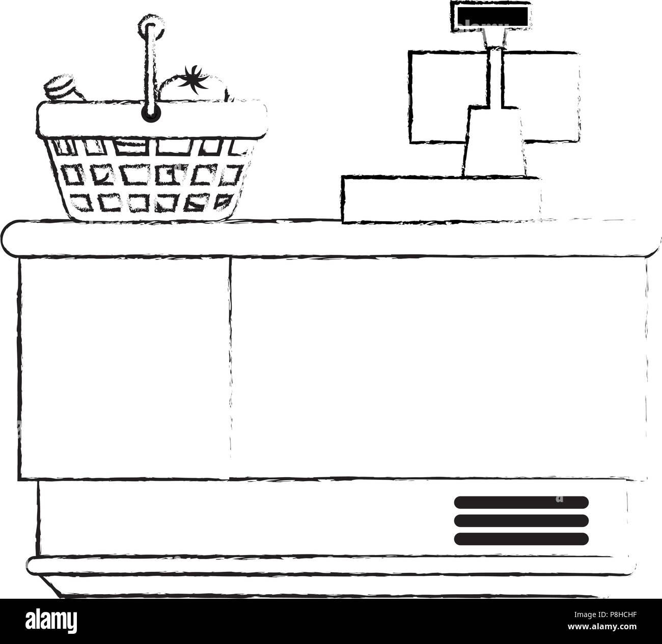 supermarket point of sale desk with voucher and basket Stock Vector ...