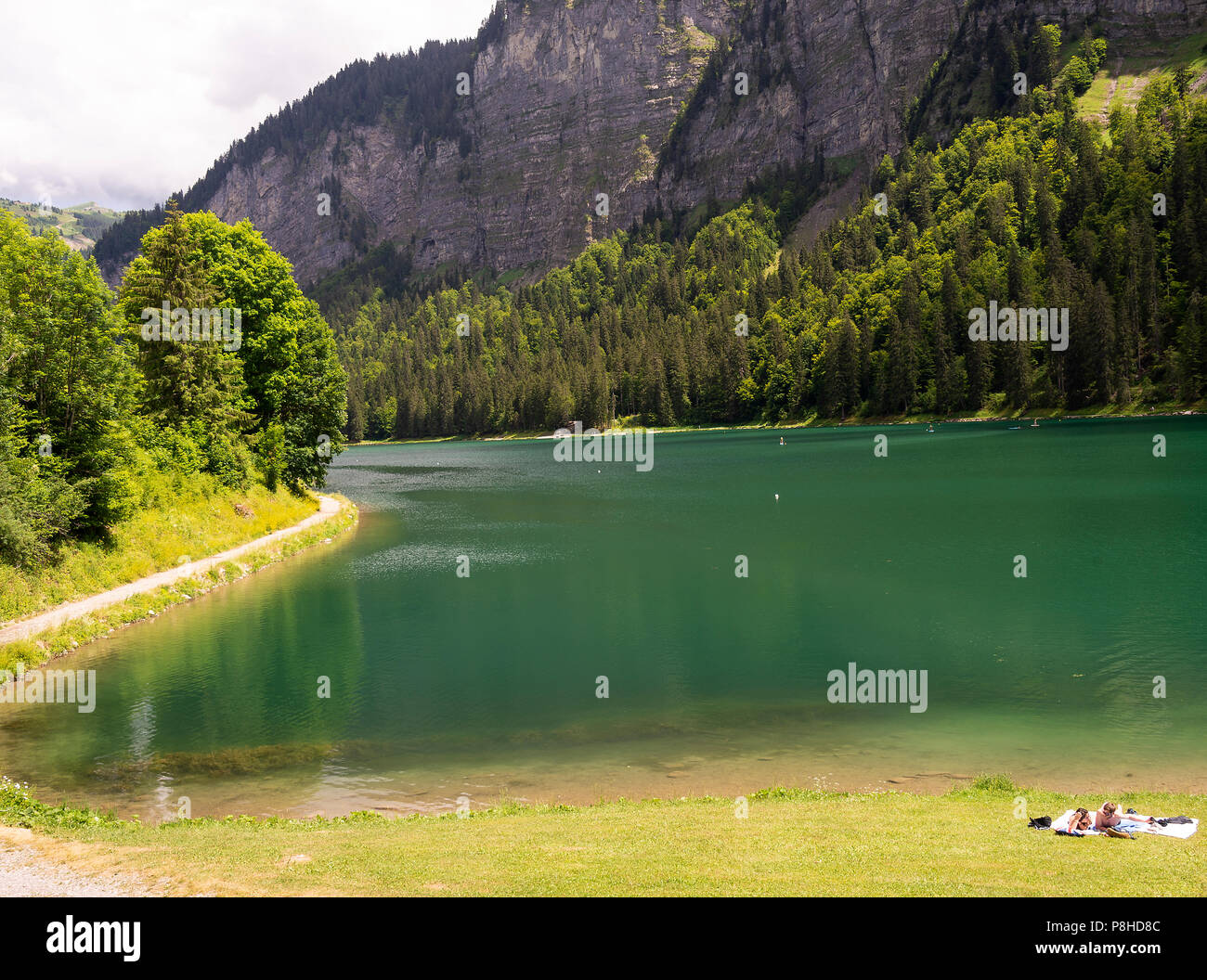 The Beautiful Green Waters of Lac de Montriond in Summer near Morzine ...