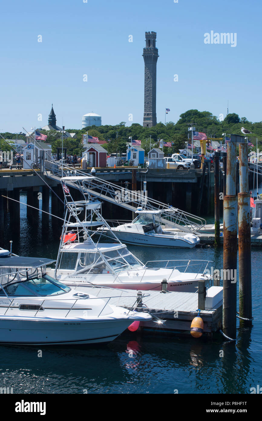 The Provincetown Monument looks over the waterfront and marina of ...