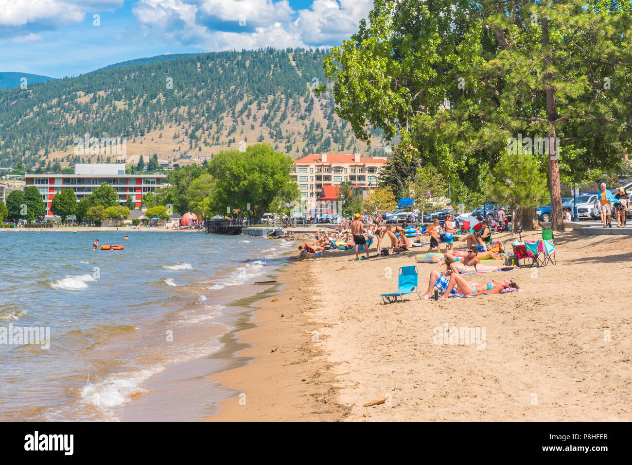 Penticton, British Columbia/Canada - July 7, 2018: tourists and locals ...