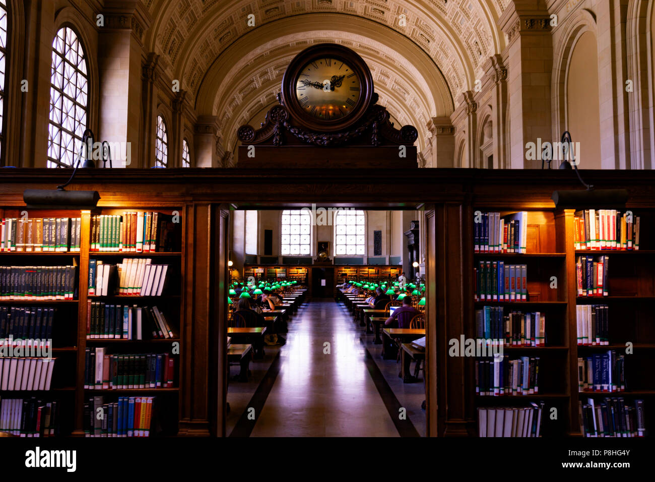 A book shelf and reading area of historic Boston Public Library, Boston ...