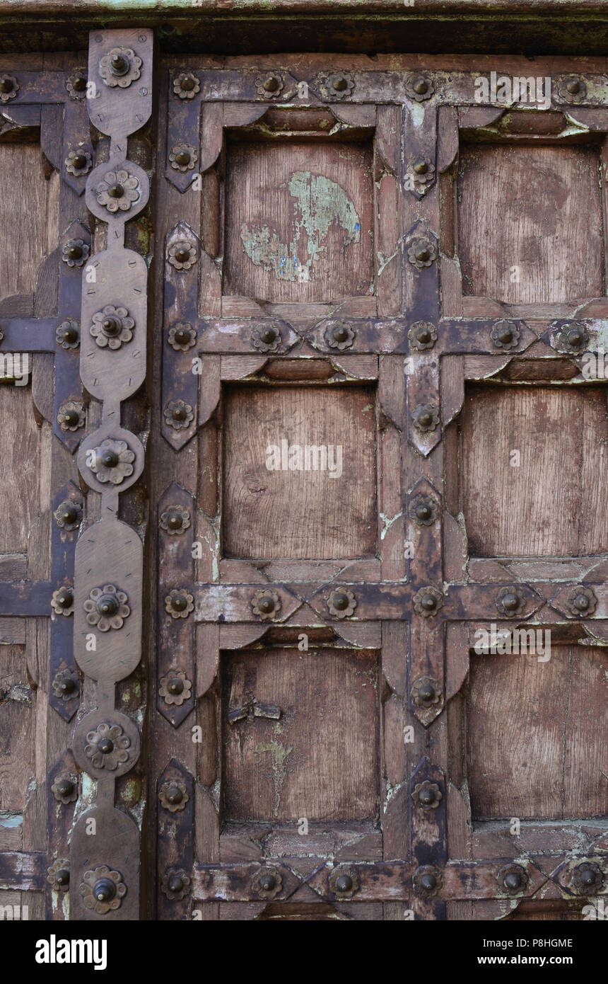 rustic antique wood and metalwork double doors Baja, Mexico Stock Photo ...