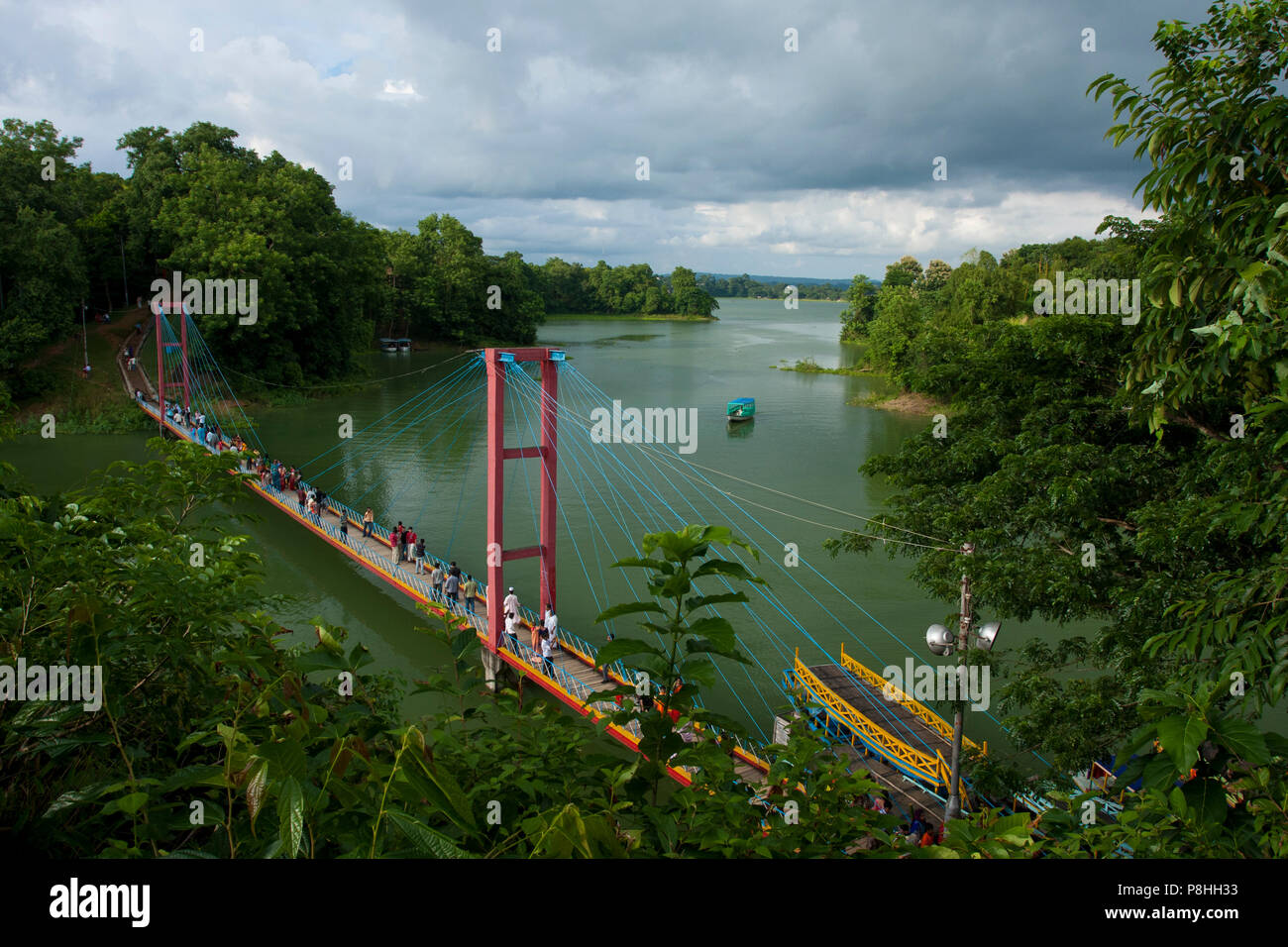 A Hanging bridge on Kaptai Lake in Rangamati. Kaptai Lake is a man ...
