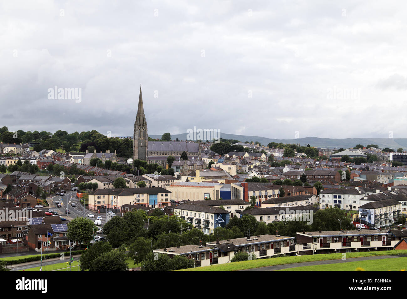 The Derry Walls overlooking the Bogside area of the city Stock Photo ...