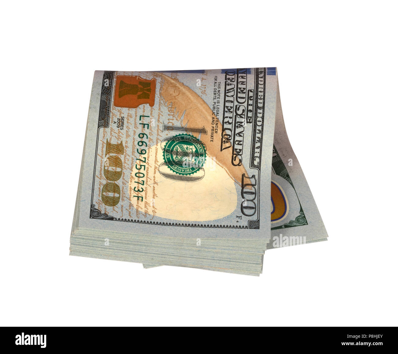 Dollar folded in half on a white background Stock Photo - Alamy