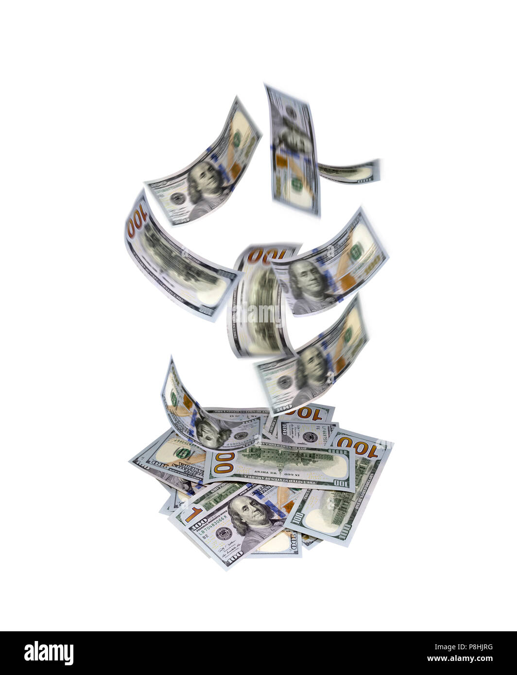 Cash flow. Banknotes fly. Pack of dollars on a white background Stock ...