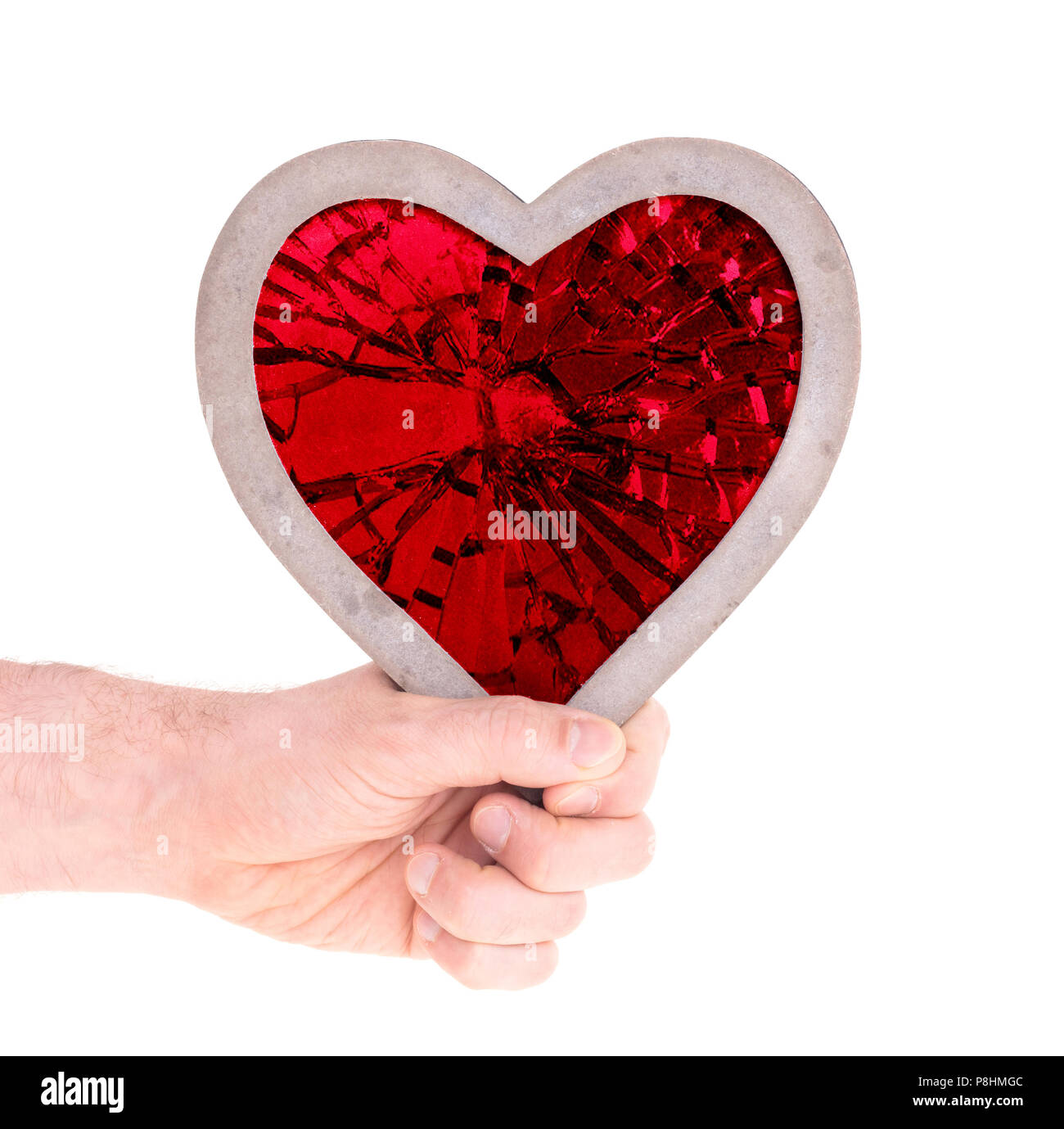 Adult holding heart filled with a large red ruby - Isolated on white ...