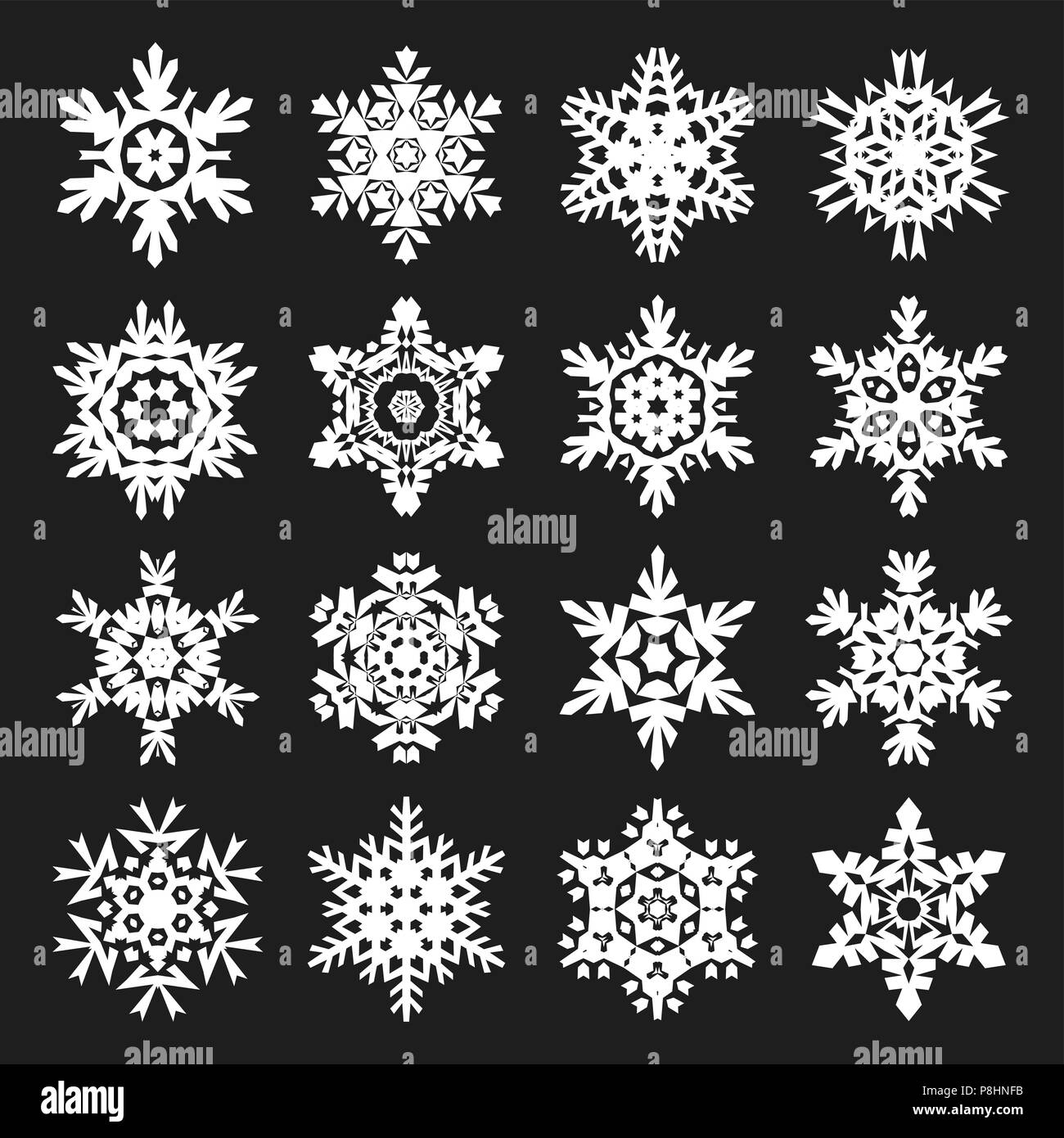 Stock vector illustration snowflakes set. Black background. White ...