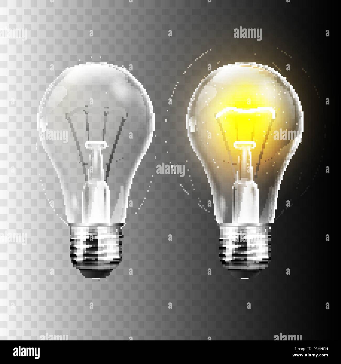Stock vector illustration realistic lightbulb isolated on a transparent ...
