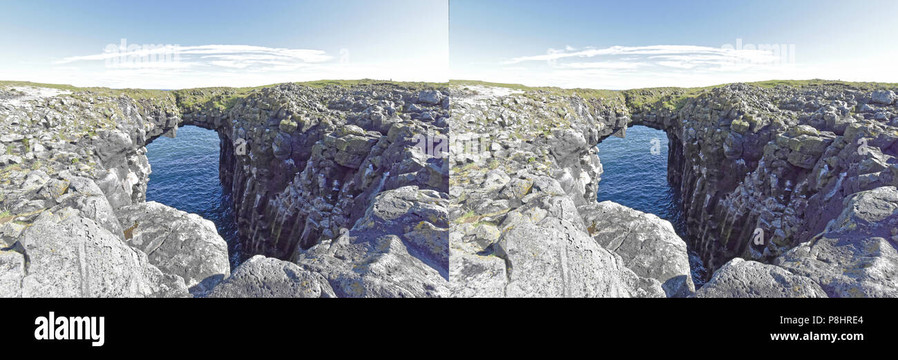 Shoreline and cliffs of basalt rock at Arnarstapi nature reserve seen ...