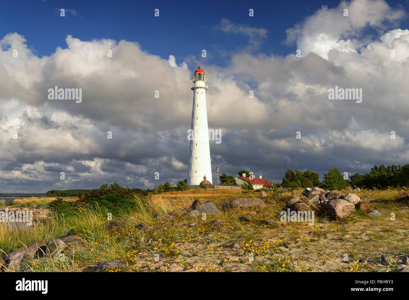 An ancient cast-iron lighthouse of the 19th century Tahkuna Tuletorn on ...