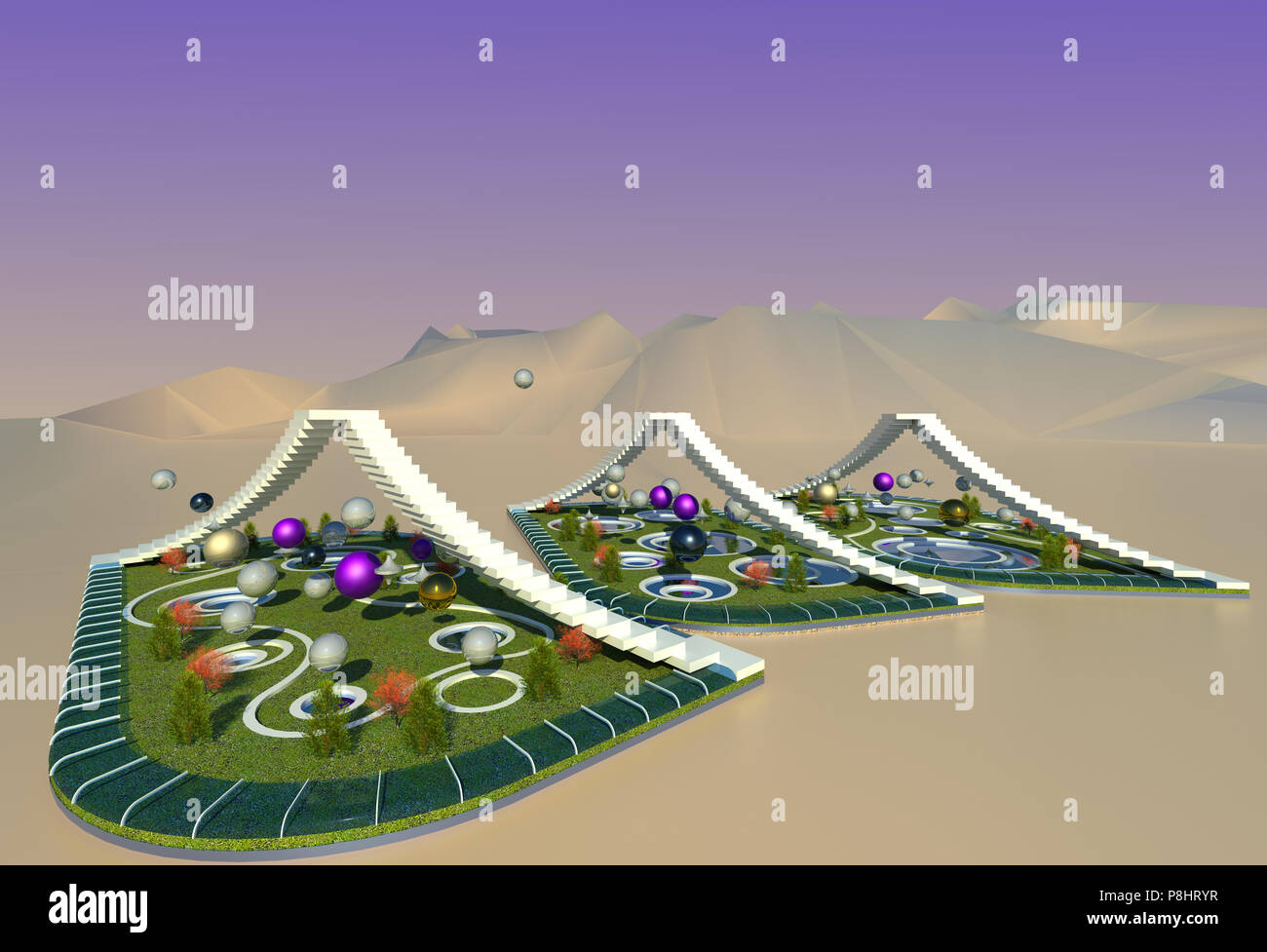 Futuristic extraterrestrial architectural model habitat 3D illustration ...