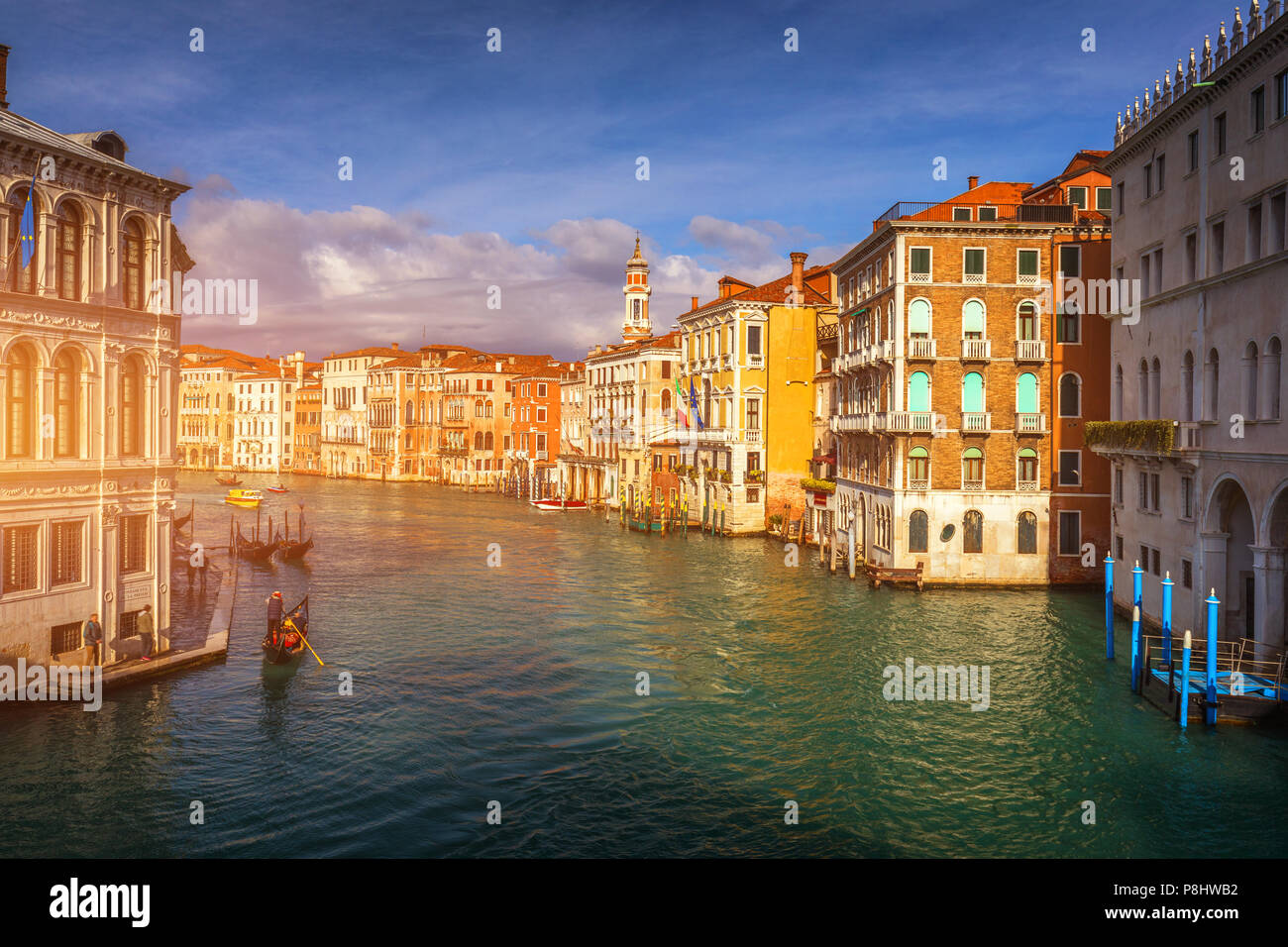 Grand Canal with gondolas in Venice, Italy. Sunset view of Venice Grand ...