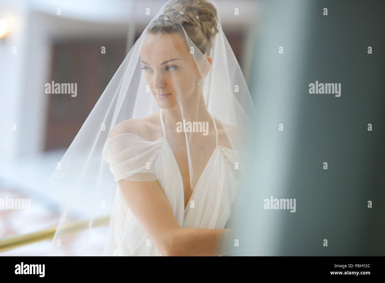 The beautiful bride in an interior Stock Photo - Alamy