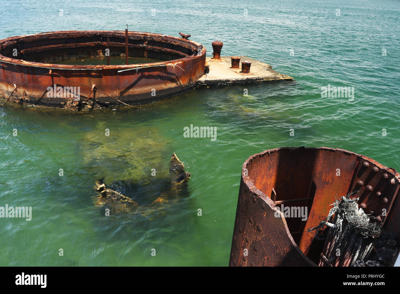 USS Arizona Memorial. Base of gun turret and air vent. World War II ...