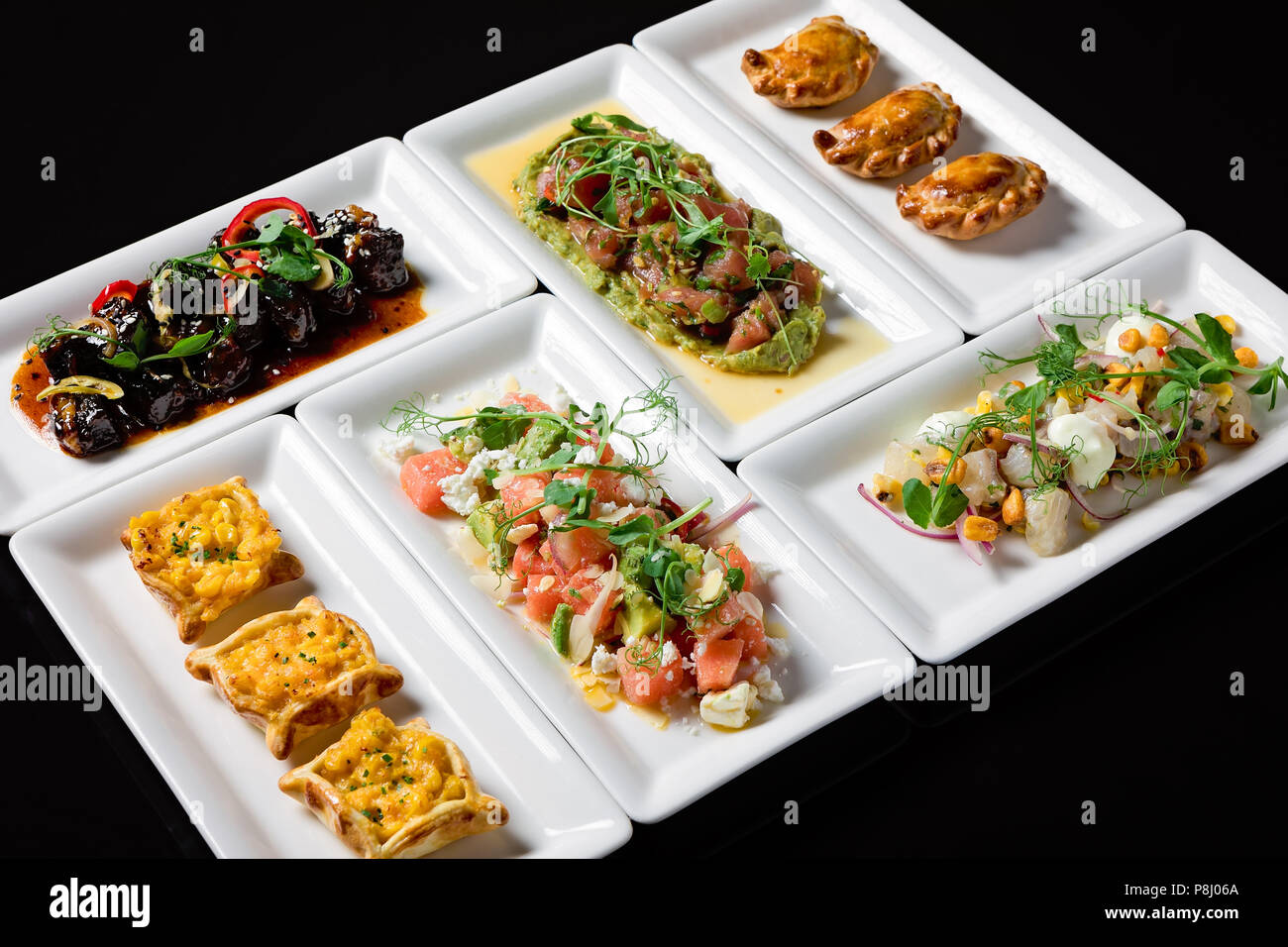 Large appetizers selection for Brunch with seasonal salad, meat patties ...
