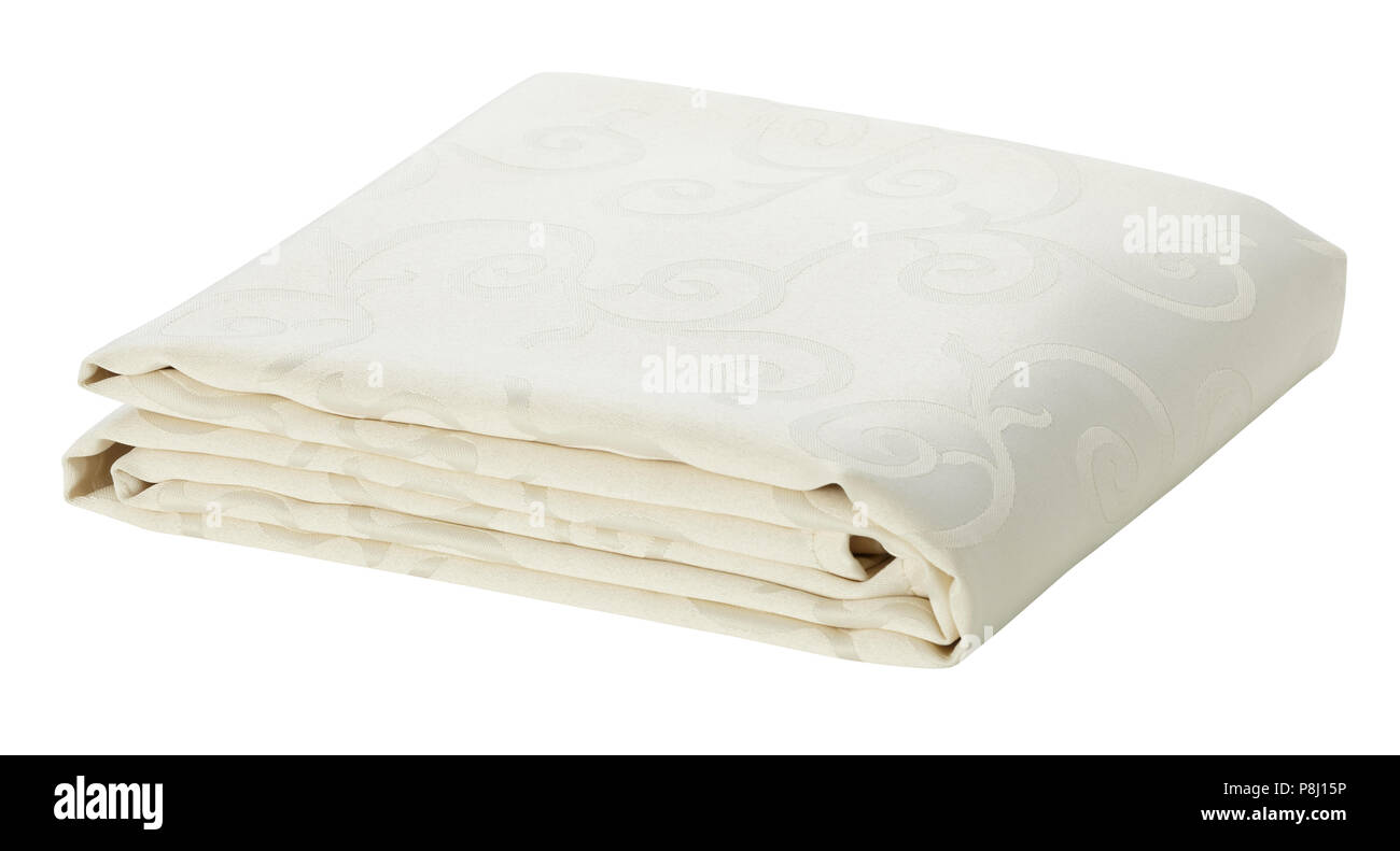 Folded white tablecloth isolated on white background. Include clipping ...