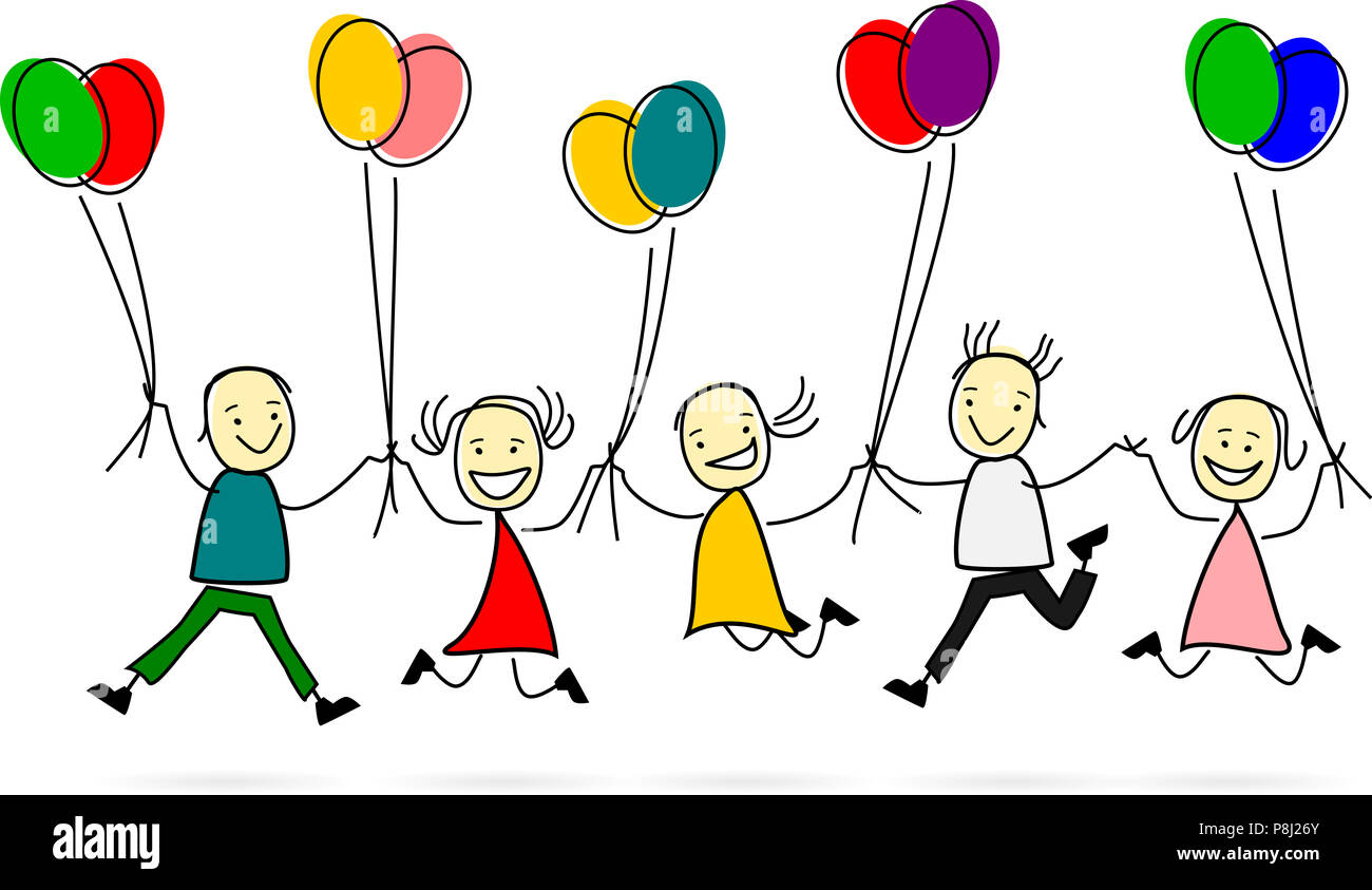 Happy children with balloons Stock Photo - Alamy