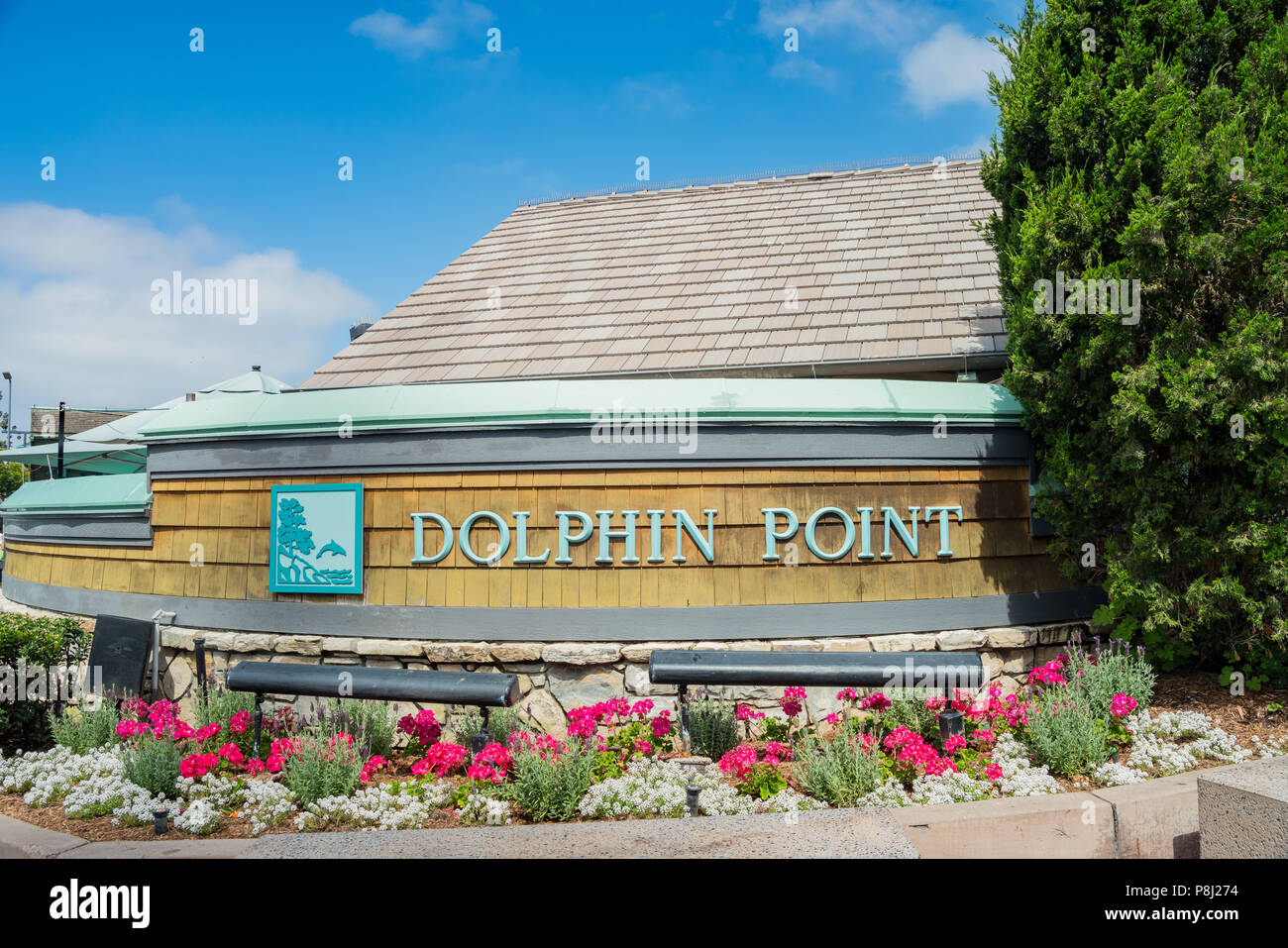 San Diego, JUN 27: Entrance sign of the Dolphin Point in the famous ...