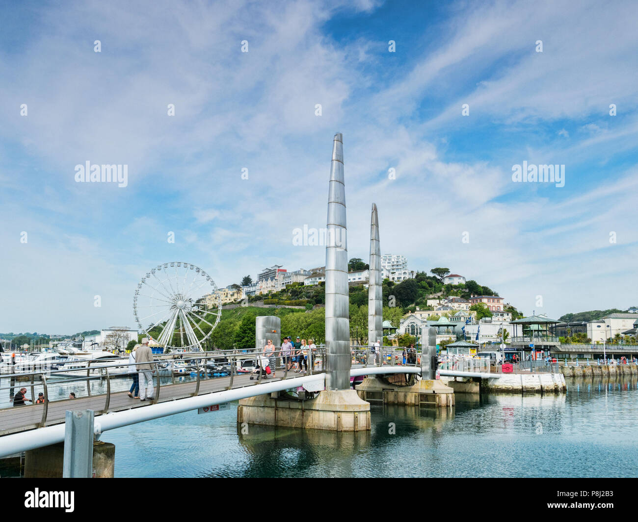 21 May 2018: Torquay, Devon, UK - The Millennium footbridge and the ...
