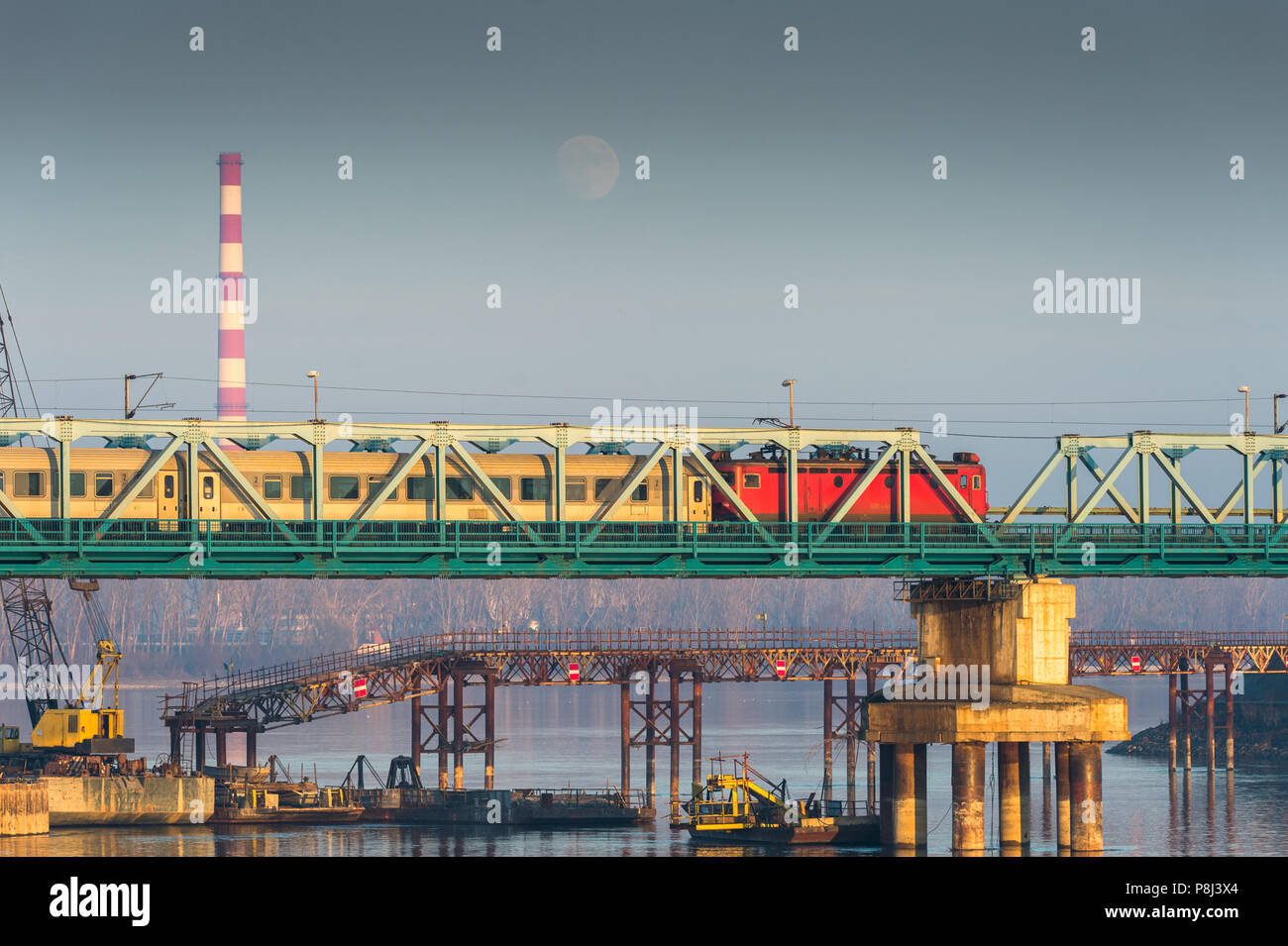 train crossing the steel bridge Stock Photo - Alamy