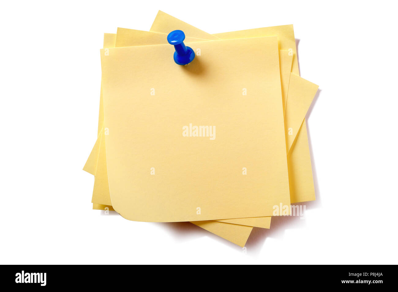 Yellow sticky post notes with pushpin pin isolated on white background ...