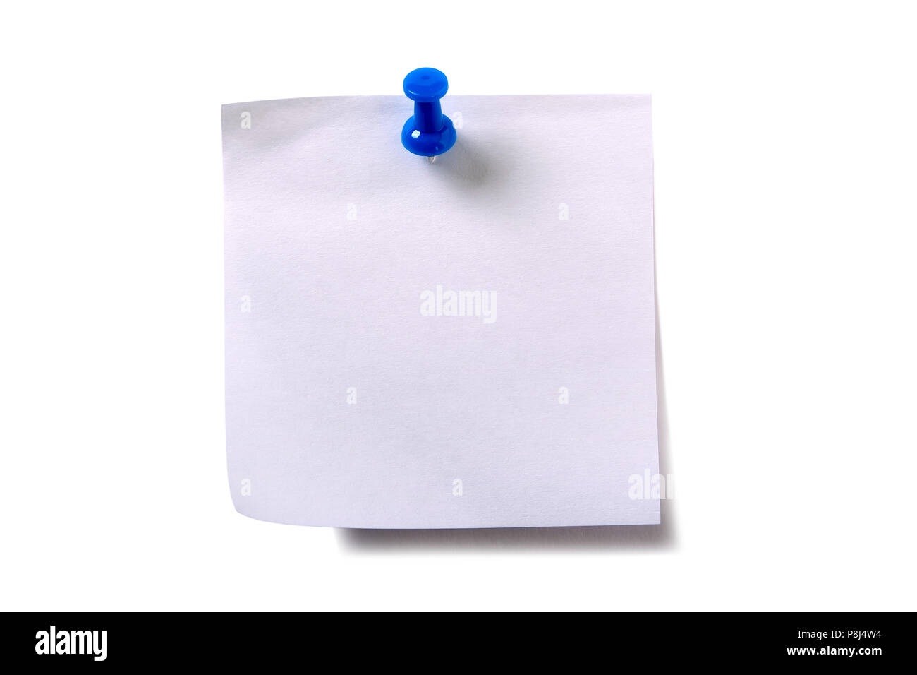 Plain white sticky post note with blue pushpin isolated Stock Photo - Alamy