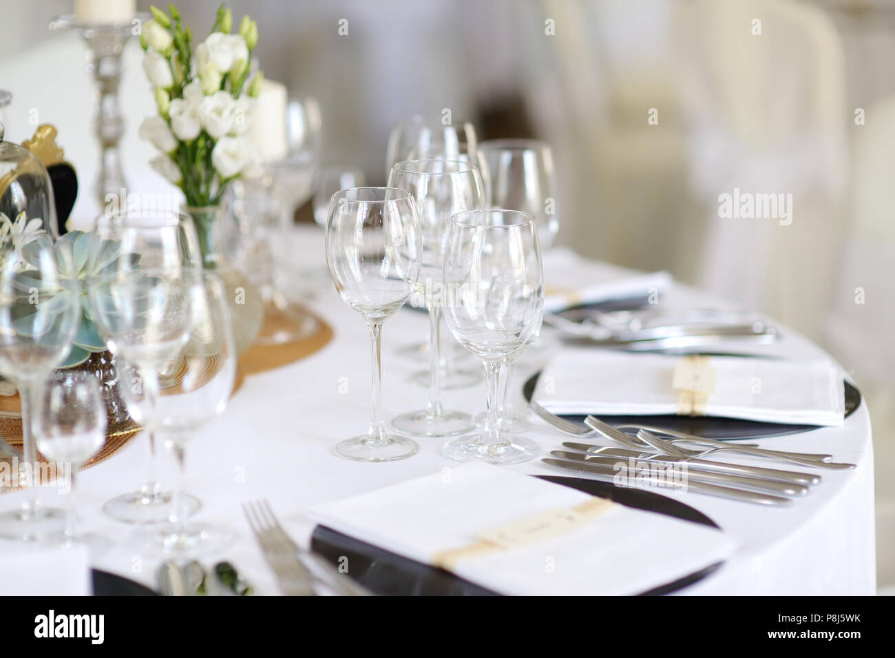 Beautiful table set for an event party or wedding reception Stock Photo ...
