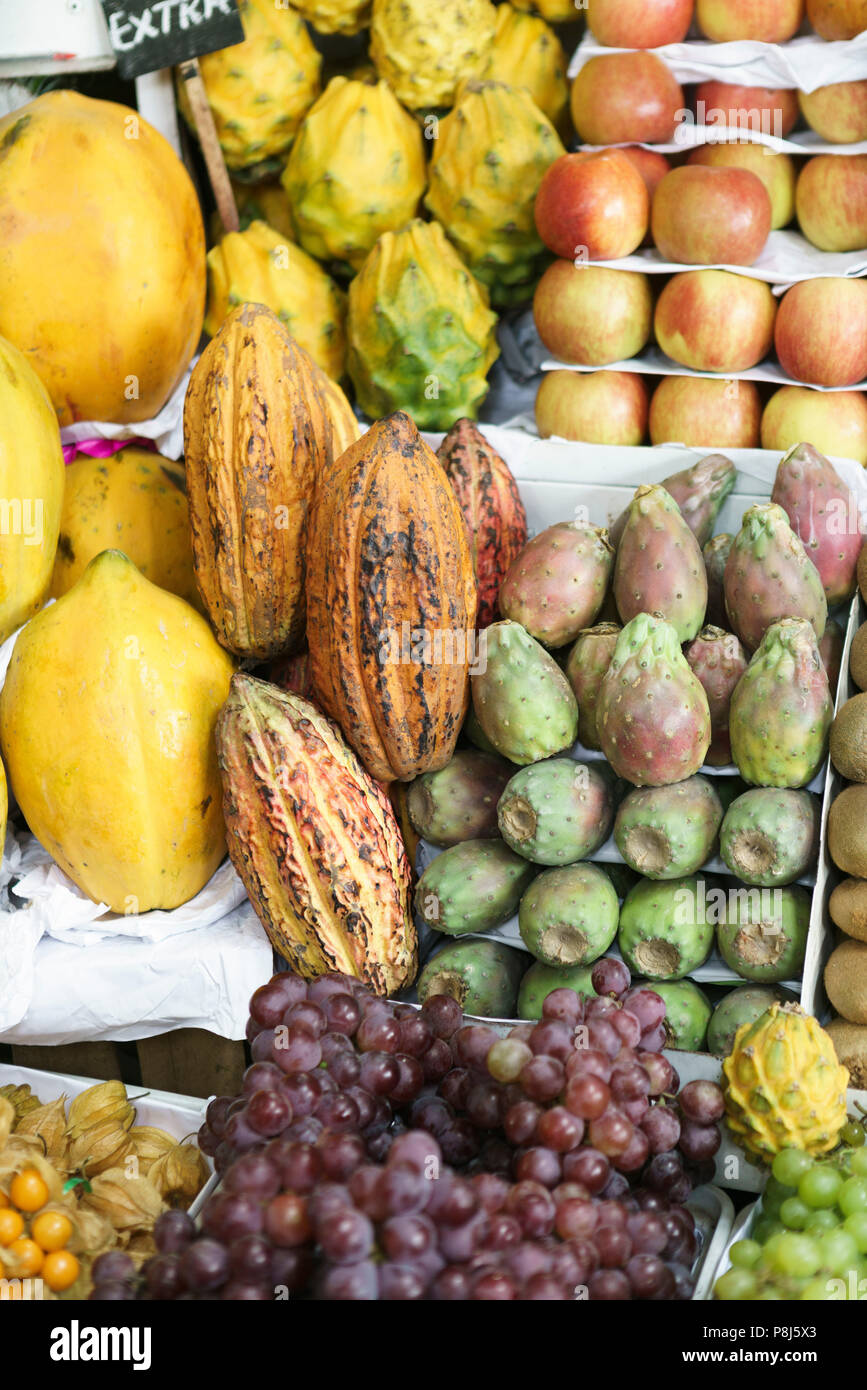 Exotic fruits at Mercado Surquillo de Lima, Surquillo market Stock ...