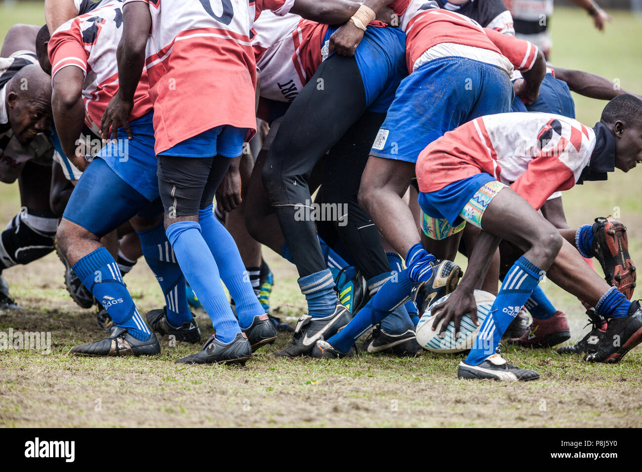 POINTNOIRE/CONGO - 18MAY2013 - Team of amateur friends playing rugby ...