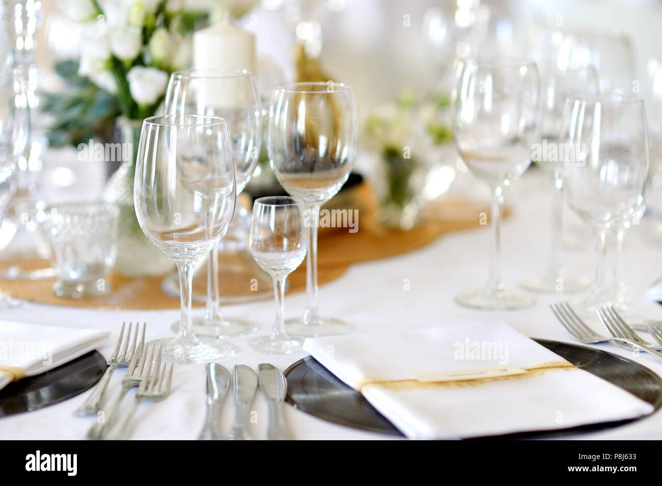 Beautiful table set for an event party or wedding reception Stock Photo ...
