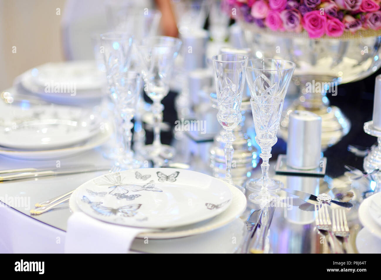 Beautiful table set for an event party or wedding reception Stock Photo ...