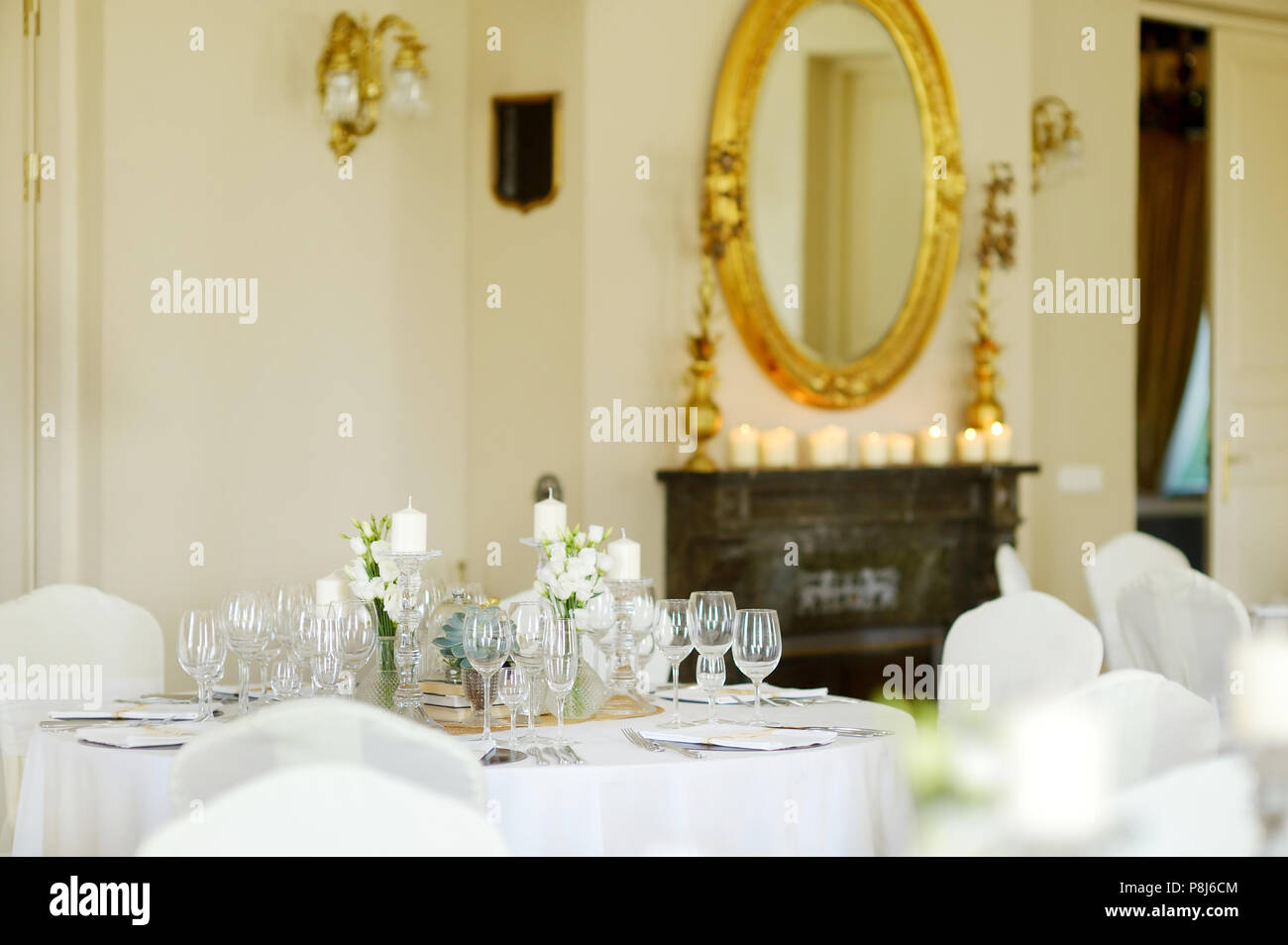 Beautiful table set for an event party or wedding reception Stock Photo ...