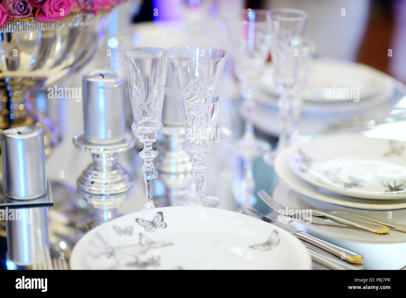 Beautiful table set for an event party or wedding reception Stock Photo ...