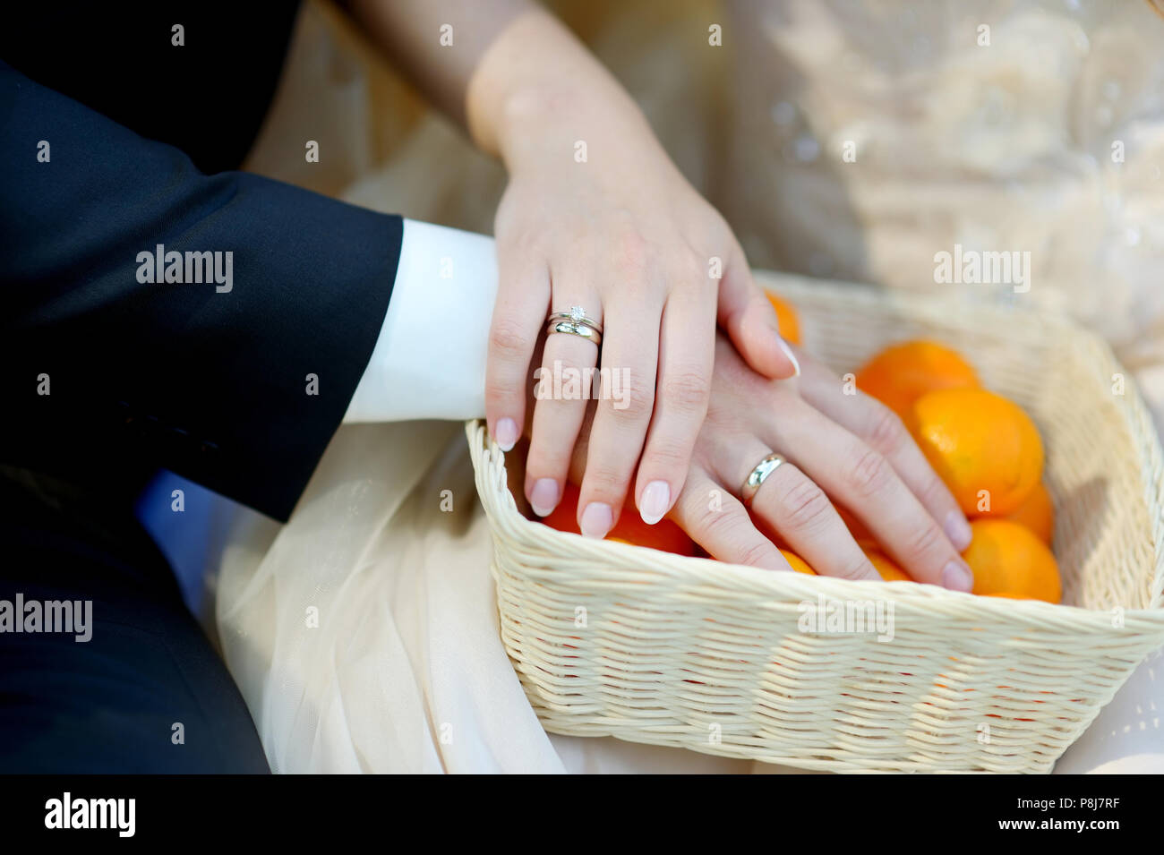Young bride and groom showing their wedding rings Stock Photo - Alamy