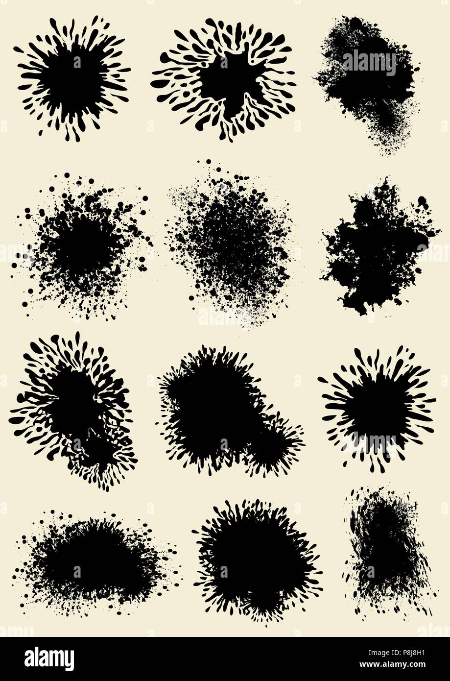 Set of smudges or splash of black ink. Isolated on white background ...