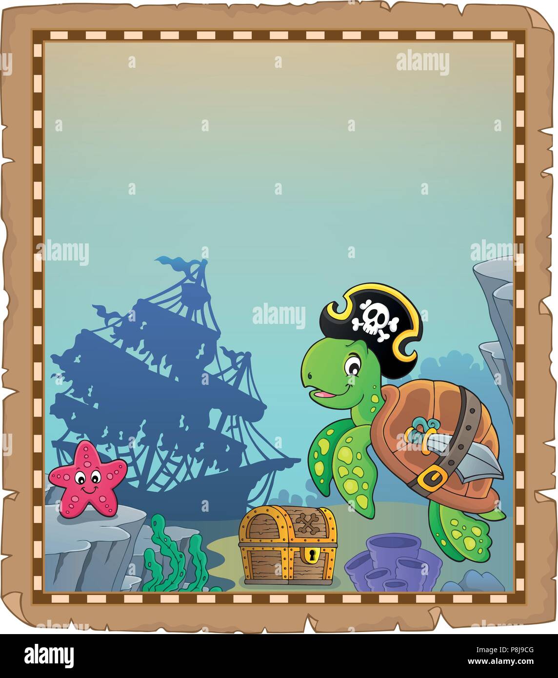 Pirate turtle theme parchment 1 - eps10 vector illustration Stock ...
