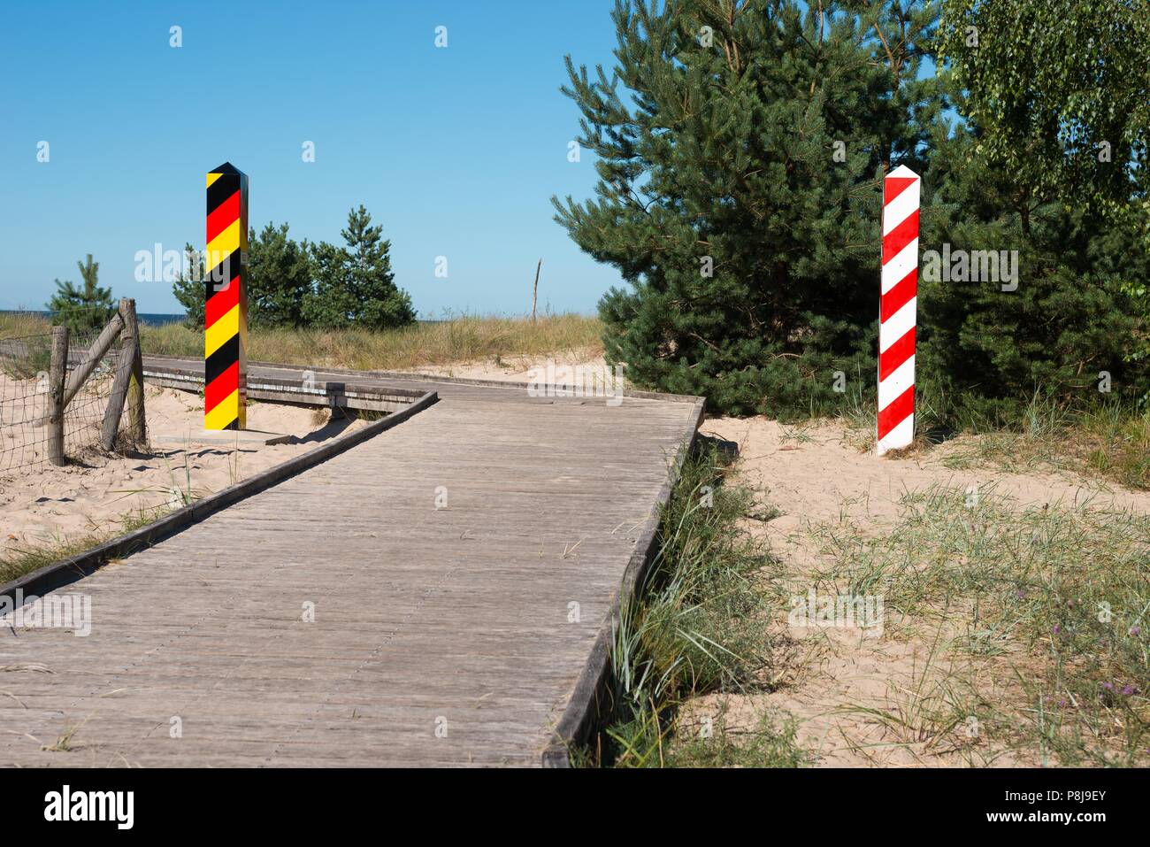 Boardwalk on the former death strip, border between Germany and Poland ...