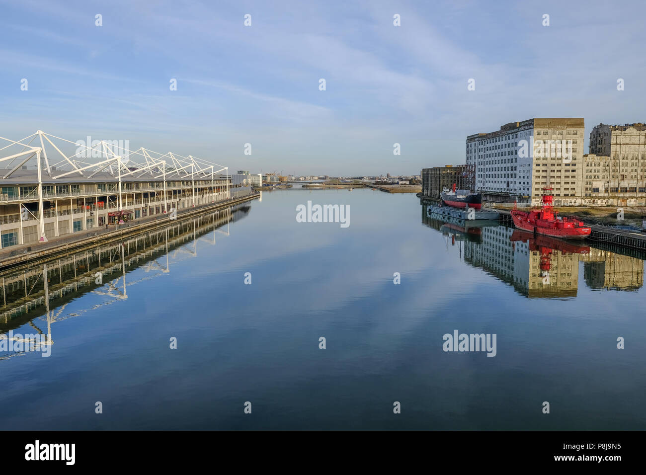 Royal Dock, London, UK - February 16, 2018: Side view of Excel ...