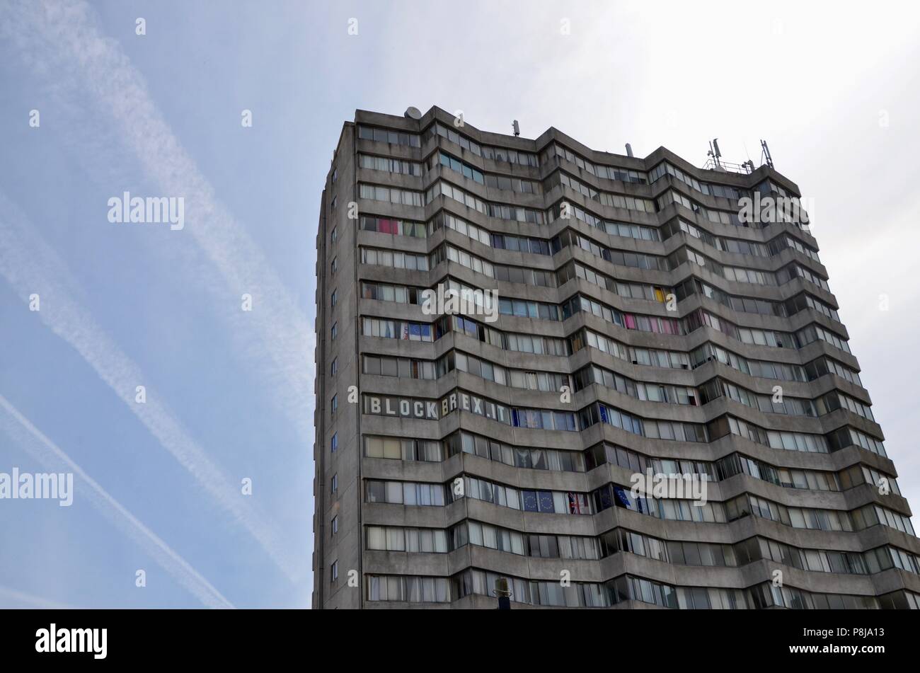pro remain anti brexit display protest in margate tower block kent UK ...