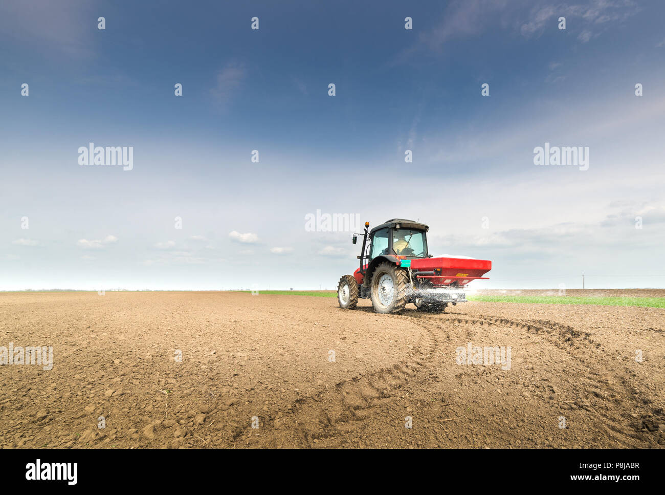 tractor fertilizing in wheat field Stock Photo - Alamy