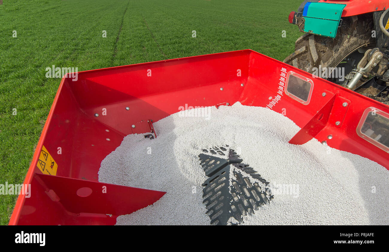 tractor fertilizing in wheat field Stock Photo - Alamy