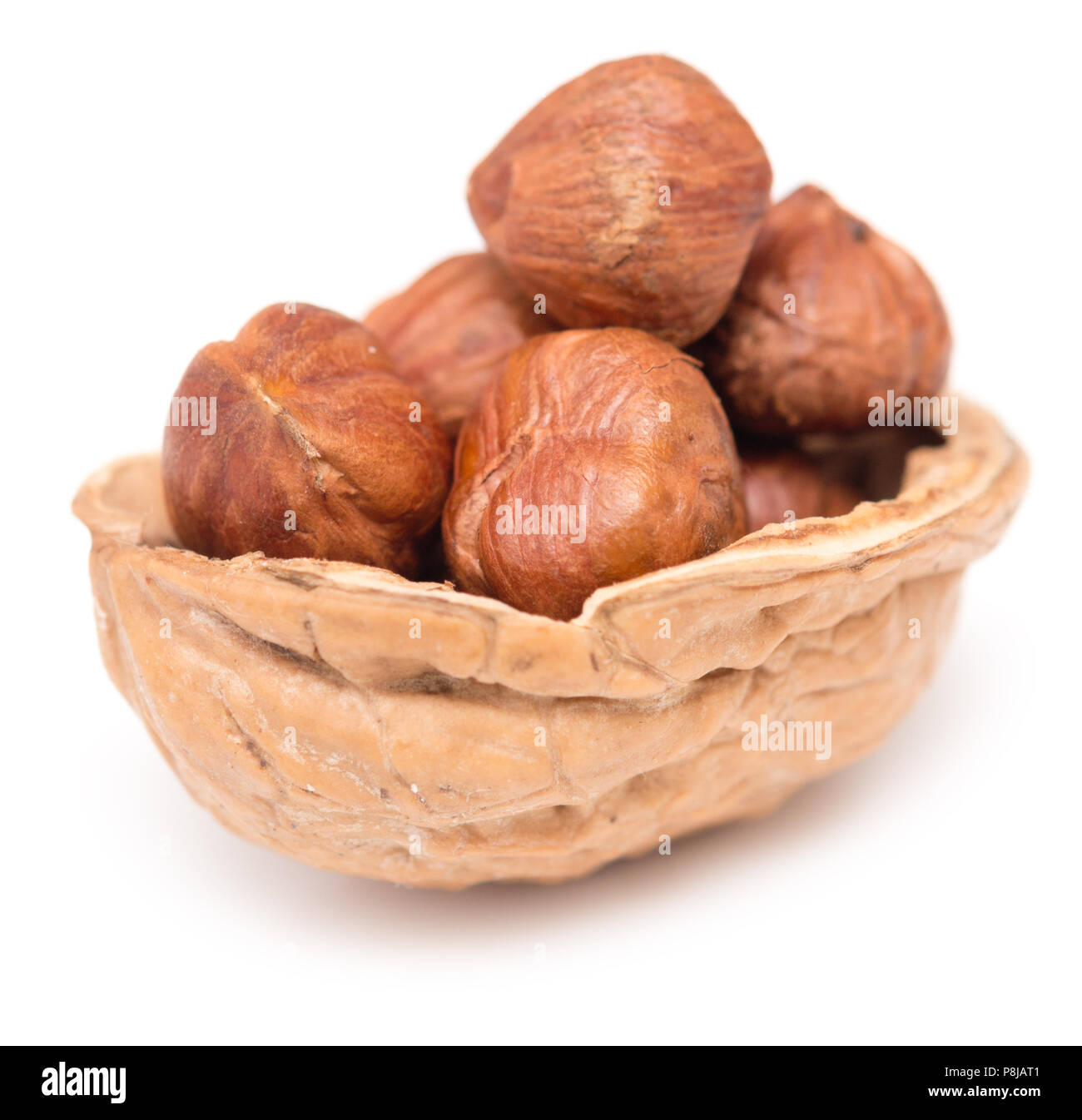 Hazelnuts in walnut shell isolated on white background Stock Photo - Alamy